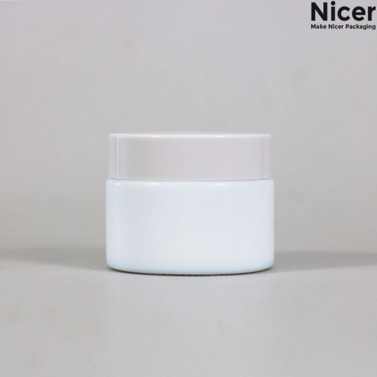 Standard 50g white glass cream jar with white lid - Nicer Packaging