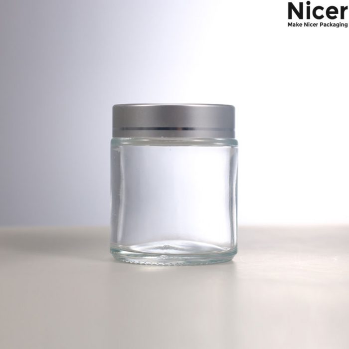 Standard 80g empty clear glass wide mouth jar with electroplated silver ...