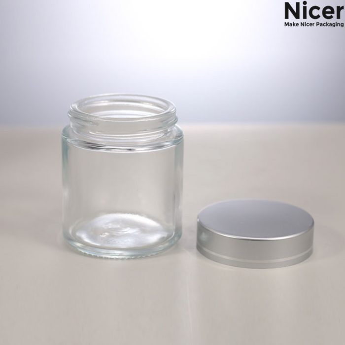 Standard 80g empty clear glass wide mouth jar with electroplated silver ...