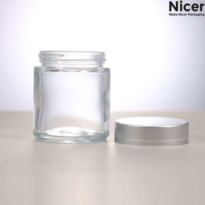 Standard 80g empty clear glass wide mouth jar with electroplated silver ...