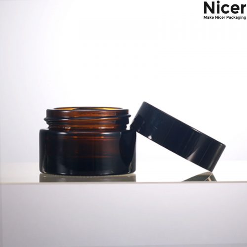 Standard 15g empty amber glass wide mouth jar with black ABS plastic ...