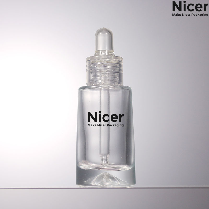 Luxury conical shape transparent 30ml glass bottle dropper